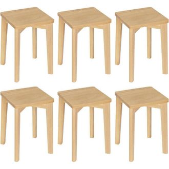 Woltu 6er Set Esszimmerst&uuml;hle Massivholz, rechteckiger Holzhocker stapelbar, Sitzhocker, Naturholzfarbe