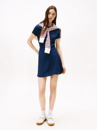 Tommy Jeans Minikleid TJW F&F SS MINI DRESS EXT Viskose, Rundhals, Kurzarm