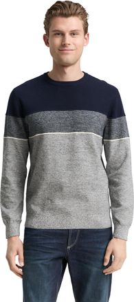 Tom Tailor Herren 1048772 Strickpullover mit Colour Blocking, 39275-Navy Offwhite White Stripe, XXL