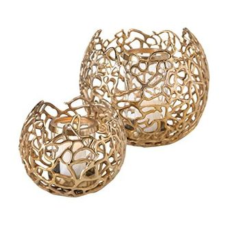 Boltze Boltze Windlicht Set Fidan 2-teilig (ø 19 cm / 28 cm, Farbe gold, klassischer Stil, Höhe 17-26 cm, Dekoration für Garten / Wintergarten / Wohnung) 101