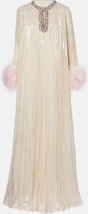Self Portrait Maxikleid aus Chiffon mit Kristallen und Federn