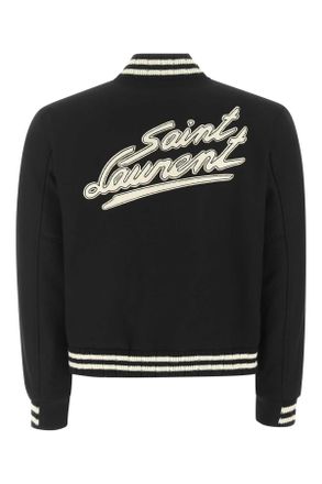 Saint Laurent Wool-Blend Striped Bomber Jacket - Black
