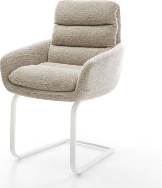 DELIFE Freischwinger Abelia-Flex mit Armlehnen Webstoff Soft Beige Freischwinger flach Weiß, Esszimmerstühle