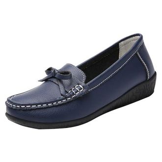 Generic Chaussures &agrave; enfiler d&eacute;contract&eacute;es et confortables &agrave; bout rond en similicuir avec noeud et talon compens&eacute; bas pour le travail, le bureau, la marche, n