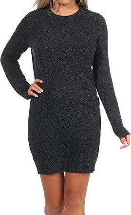 Vero Moda NOS Vmdoffy Ls O-Neck Dress Noos, Robe Femme, Noir (Black Detail: Melange), 44 (Taille Fabricant: X-Large)
