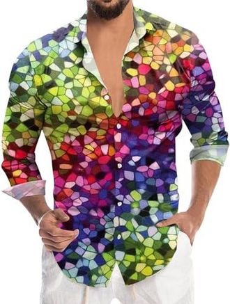 Generic Chemise pour homme style ann&eacute;es 60 &agrave; revers Disco Fever Tenue ample pour carnaval Coupe r&eacute;guli&egrave;re Costume d&eacute;contract&eacute; classique Streetwear, 054 Rouge,