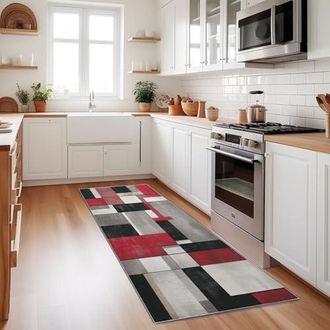 Generic Tapis de Couloir Long 50 x 150 cm Tapis de Passage Antid&eacute;rapant Doux Microfibre - Moderne Minimaliste G&eacute;om&eacute;trique &Agrave; Carreaux Passage Couloir pour Buan