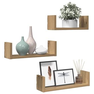 Generic 3X Wandregal U-f&ouml;rmig, H&auml;ngeregal, Lounge B&uuml;cherregal, Wandboard Dekoregal, Schweberegal, CD/DVD Regal, Wand Deko, Holzwerkstoff(Sonoma-Eiche 60x15x10