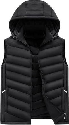 Generic Gilet matelassé rembourré décontracté léger sans manches pour homme col montant coupe-vent imperméable pliable avec poches zippées, Noir, L