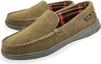 Clarks Mens Freddie Suede Moccasin House Shoe Indoor & Outdoor Slip Resistant Flexible Outsole Slipper (8 M US, Sage)