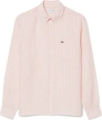 Lacoste Femme, Blouses et Chemises, Rose, Taille: 48 FR Chemise ray&eacute;e en lin coupe regular