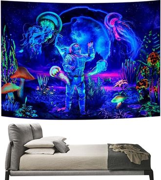 Generic Astronaut Schwarzlicht-Tapisserie, Astronaut Schwarzlicht-Poster, UV-reaktiver Astronaut-Wandbehang für Schlafzimmer | Pilz-Wandteppich des Weltraumpl