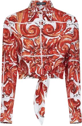 Dolce & Gabbana Femme, Blouses et Chemises, Multicolore, Taille: 42 FR Chemise en Popeline &agrave; Imprim&eacute; Majolica