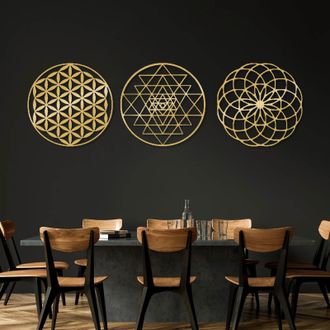Generic Schwarzes Metall-Wandkunst-Set mit Heiliger Geometrie, Metatron-W&uuml;rfel aus Metall, Sri Yantra Yoga-Wanddekoration, Moderne Skulptur mit Heiliger Geome