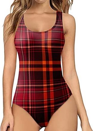 Generic Maillots De Bain Une Pieces Femme Sexy Combinaison ajustée sans Manches Control Shapewear (Red, S)