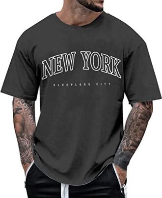 ORANDESIGNE Homme Oversize T-Shirt Col Rond Manches Courtes Basique Imprimé Tee Shirt Manche Courte Top Basic Shirt Crew Neck Hip Hop Garçons Streetwear D Gris Fo
