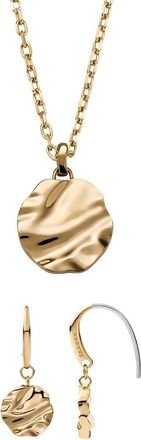 Skagen Damen Moderne Stak Goldfarbener Edelstahl Halskette und Ohrringe, Set