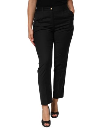 Dolce & Gabbana Womens Tapered Wool Blend Trousers Black Polyester Elastane