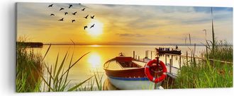 Arttor Bilder auf Leinwand Boot See Sonnenuntergang Sommer Menschen Leinwandbild 140x50cm Wandbilder Dekoration Wohnzimmer Schlafzimmer Groß XXL Wanddeko Bil
