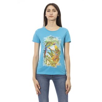 Trussardi Femme, Tops, Bleu, Taille: 38 FR T-shirt d&eacute;contract&eacute; &agrave; manches courtes et col rond