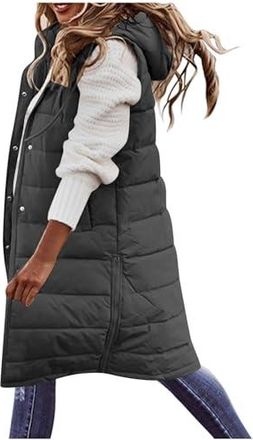 Generic 2026 Gilets pour femmes Gilet Long Matelass&eacute; Veste Sans &eacute;paisse Manches &agrave; Capuche Zipp&eacute;e Parka V&ecirc;tement dext&eacute;rieur dhiver Rembourr&eacute; Manteau Long avec 