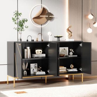 Urban Meuble Urban Meuble - Buffet design noir motifs géométriques dorés et pieds en métal 150x40x80cm