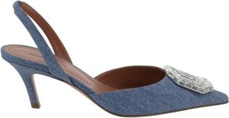 Amina Muaddi Femme, Chaussures, Bleu, Taille: 36 1/2 EU Escarpins &agrave; talons hauts en cuir nubuck