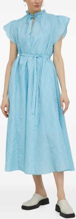 Samsøe & Samsøe robe mi-longue à volants et liens noués - Bleu