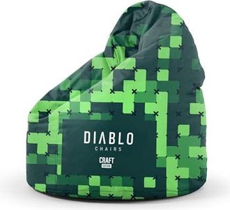Diablo Pouf pour Enfant Craft Edition Si&egrave;ge Ergonomique Rempli de granul&eacute;s Cordura Durable Imperm&eacute;able L&eacute;ger et Compact Motif de Jeu Dimensions 80 x 110 x 80