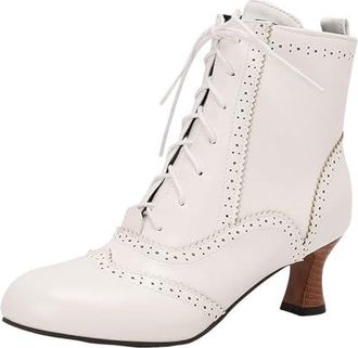 Generic Bottes victoriennes pour femme - Style victorien - Style gothique - Noir - Fermeture éclair latérale - Chaussures hautes à talon bloc - Bout pointu - 