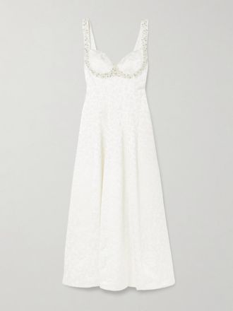 SIMKHAI Charlotte Midikleid Aus Gl&auml;nzendem Jacquard Mit Falten Und Verzierungen - Wei&szlig;