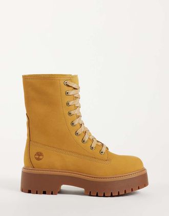 Timberland Stone Street mittelhoher Schn&uuml;rstiefel aus Weizennubuk-Braun