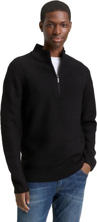 Tom Tailor Herren Troyer Strickpullover, 29999 - Black, M