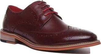 Justinreess England Dover Herren Leder Brogue-Schuhe, Holzoptik mit farbigen R&auml;ndern f&uuml;r vielseitigen Stil, wein, 42 2/3 EU