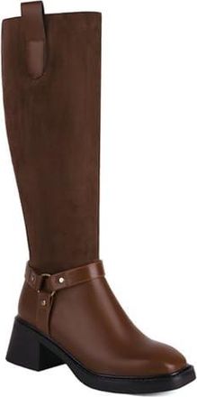 Generic Bottes montantes &agrave; boucle pour femme - Bout rond - Talons bas - Fermeture &eacute;clair lat&eacute;rale - Polyvalentes, marron, 37.5 EU