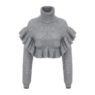 Elisabetta Franchi Strickpullover mit R&uuml;schen - - Knitwear - Damen - Grau - M