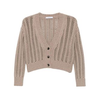Max Mara Cardigan court en maille ajour&eacute;e &agrave; encolure en V - Femme - Pulls - Brun - Taille: 36 FR