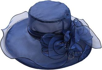 dPois Femme Chapeau Organza Chapeau de Soleil Elegant Bohemia Derby Fascinator pour Voyage Mariage Cocktail Plage C&eacute;r&eacute;monie Trilby Bord Orn&eacute; Fleurs Mari&eacute;e C