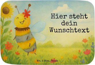Mr. & Mrs. Panda Personalisierte Badematte Biene Blume Design - Geschenk, Badvorleger Schwarz Mit Wunschtext, Badtextilien, Bad Teppich, Badgarnitur, Duschvorlage, Gro