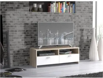 Les Tendances Les Tendances - finlandek Meuble tv helppo contemporain blanc mat et decor chene - l 95 cm