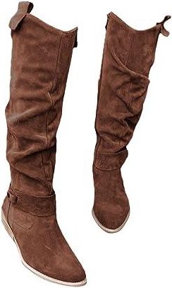 Onsoyours Femme Sexy Chaud Bottes Hautes au Genou Chaussures Hiver Boots Simple Mode Élégant Couleur Pure Talons Hauts D Marron Foncé 39 EU