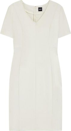HUGO BOSS Damaisa Midikleid f&uuml;r Damen, V-Ausschnitt, Schmal, kurz&auml;rmlig (Wei&szlig;)
