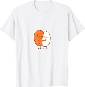 Hello Kitty S&uuml;&szlig;e Sushi Umarmung Lachs Nigiri und Reis Comic Art Kawaii T-Shirt