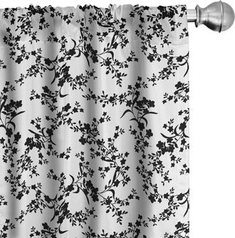 Abakuhaus Blumen Vorhänge 2er-Pack, Viktorianische Art Gebogene Blumen-barocke Blooms-Niederlassungen Vintages Motiv, Vorhang für Wohnzimmer Schlafzimmer, 4 Stü