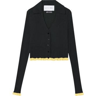 AZ FACTORY Gerippter Cropped Cardigan - - Knitwear - Damen - Schwarzk - S