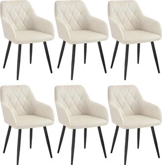 Woltu 6er Set Esszimmerst&uuml;hle mit Armlehne R&uuml;ckenlehne, f&uuml;r Esszimmer Wohnzimmer K&uuml;che, Bequeme K&uuml;chenst&uuml;hle gepolstert mit Samtbezug, Metallbeinen, Cremewe