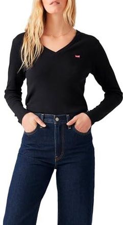 Levi's Essential Housemark Long-Sleeve Vneck T-Shirt, Caviar, XL Femme
