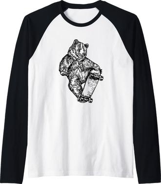 Seembo Bear Skater Skateboarding mit lustigen Tiermotiven Raglan