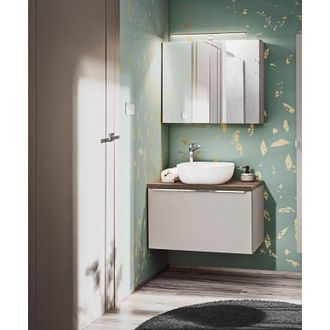 Fun M&ouml;bel Fun Moebel - Badm&ouml;bel Set 3-tlg Badezimmerset akan Taupe Spiegelschrank 80cm inkl. Waschtisch