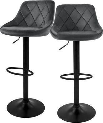 ML Design Lot de 2 Tabourets de Bar en Velours, Gris, Chaise Rembourrée avec Dossier et Repose-Pieds, Réglable en Hauteur 62-82 cm, Pivotante à 360°, Tabouret